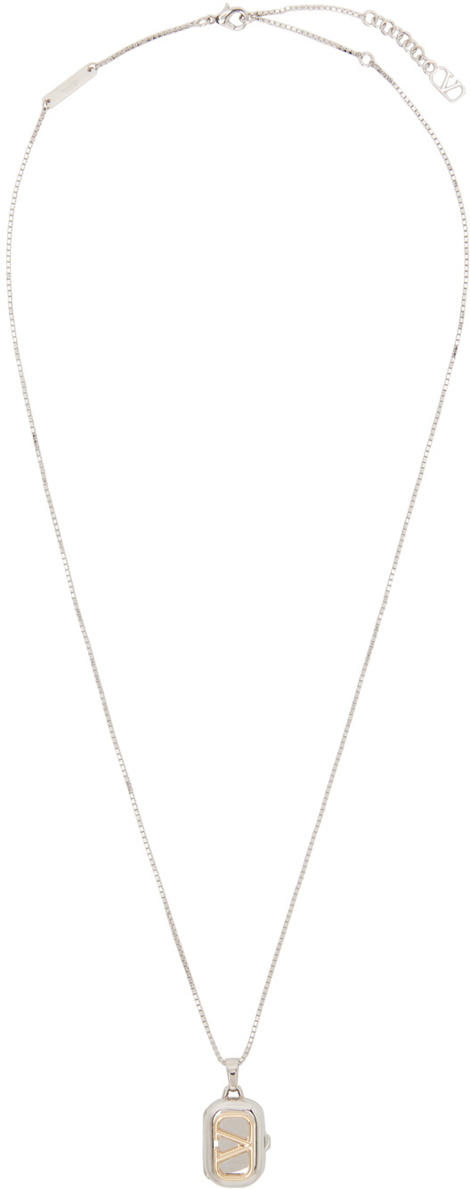 Valentino Garavani Silver Logo Locket Necklace Valentino Garavani