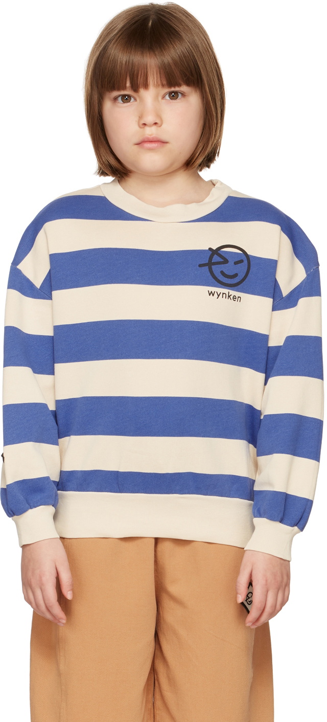 Wynken Kids Blue & Beige Logo Stripe Sweater Wynken