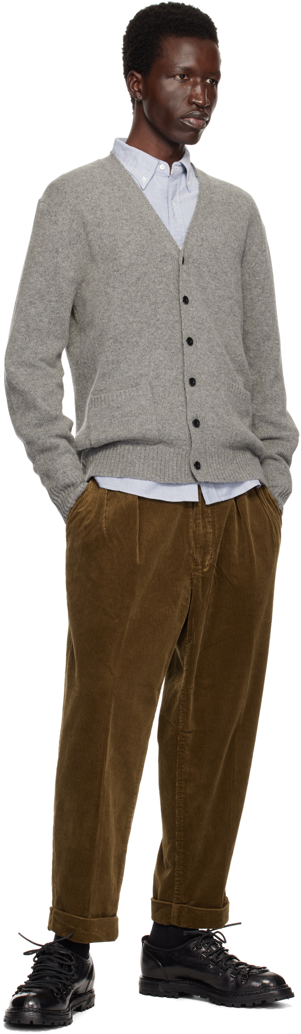 BEAMS PLUS Gray Elbow Patch 7G Cardigan Beams Plus