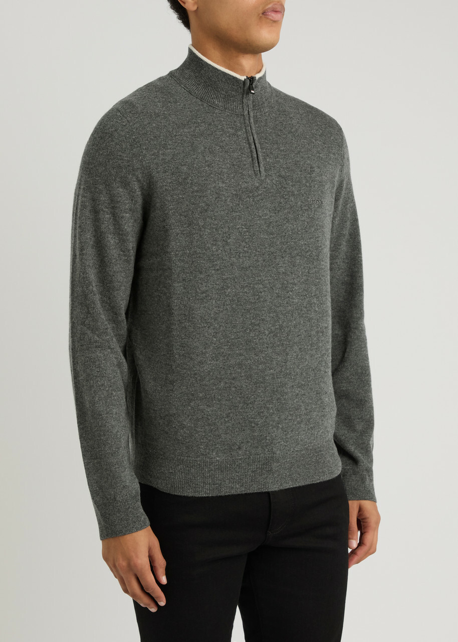 Boss Half-zip Wool Jumper Charcoal BOSS