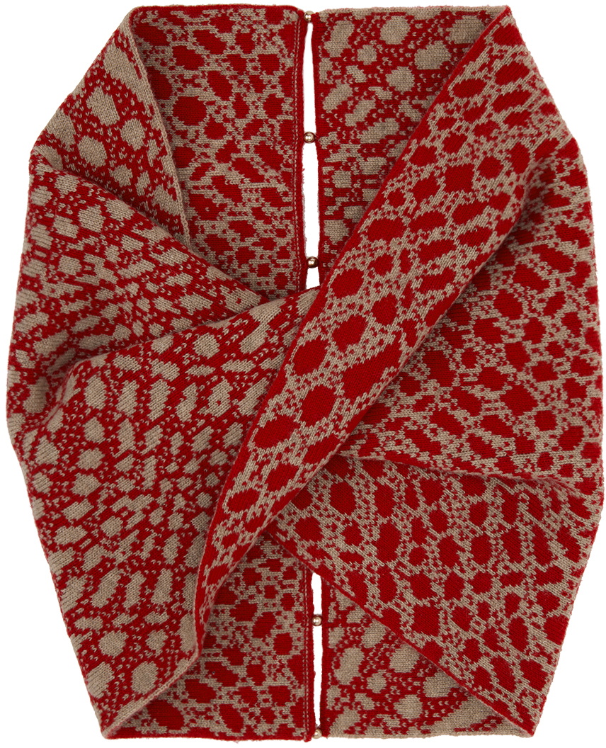 Rui Taupe & Red Jacquard Snood Rui