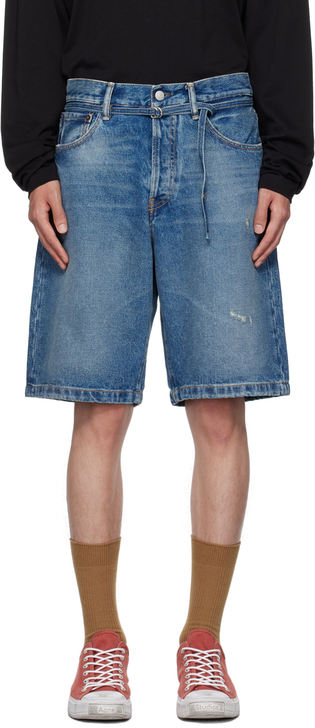 Acne Studios Blue Distressed Denim Shorts Acne Studios