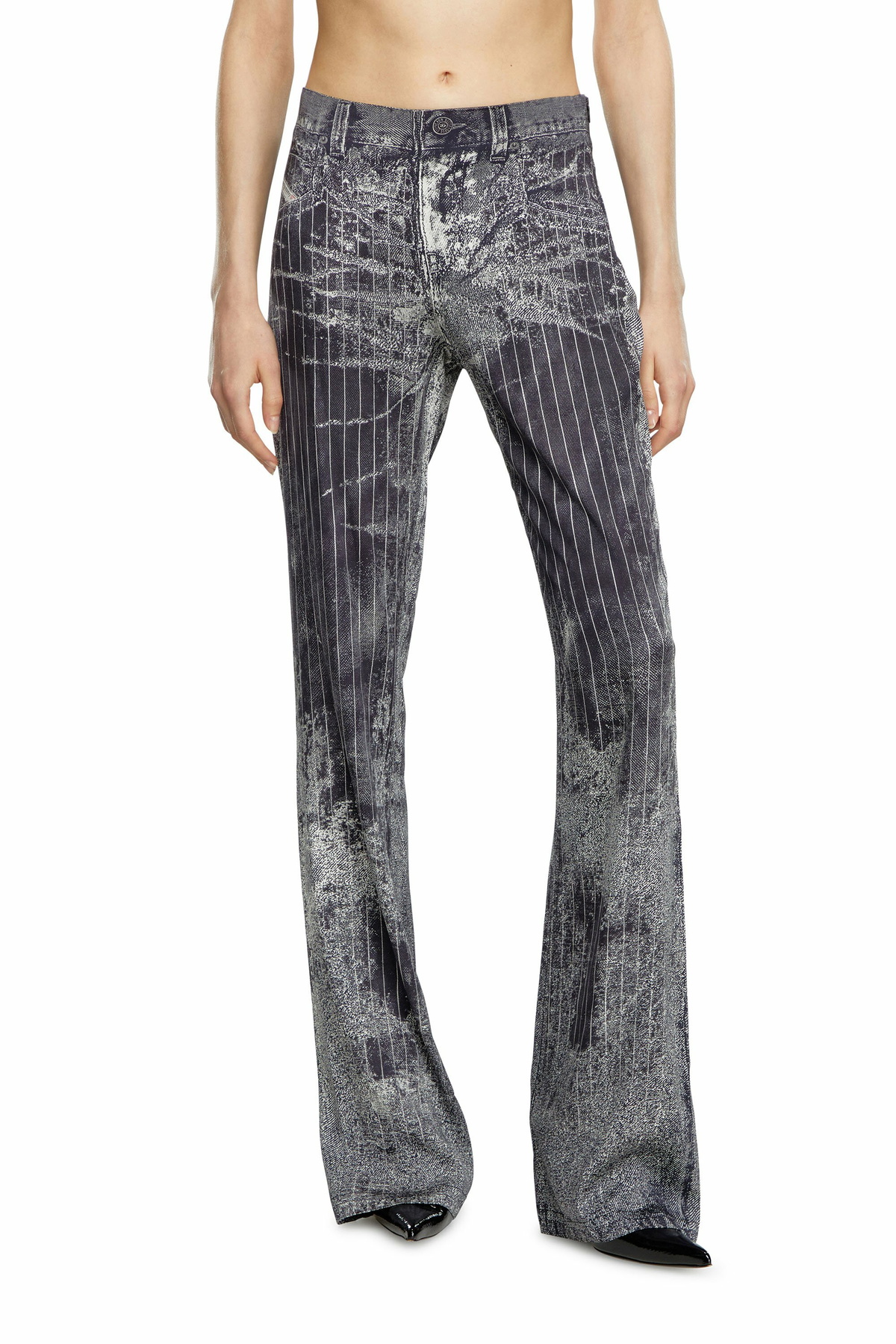 Diesel Bootcut satin pants with pinstripe print - Pants Womens in Black ...