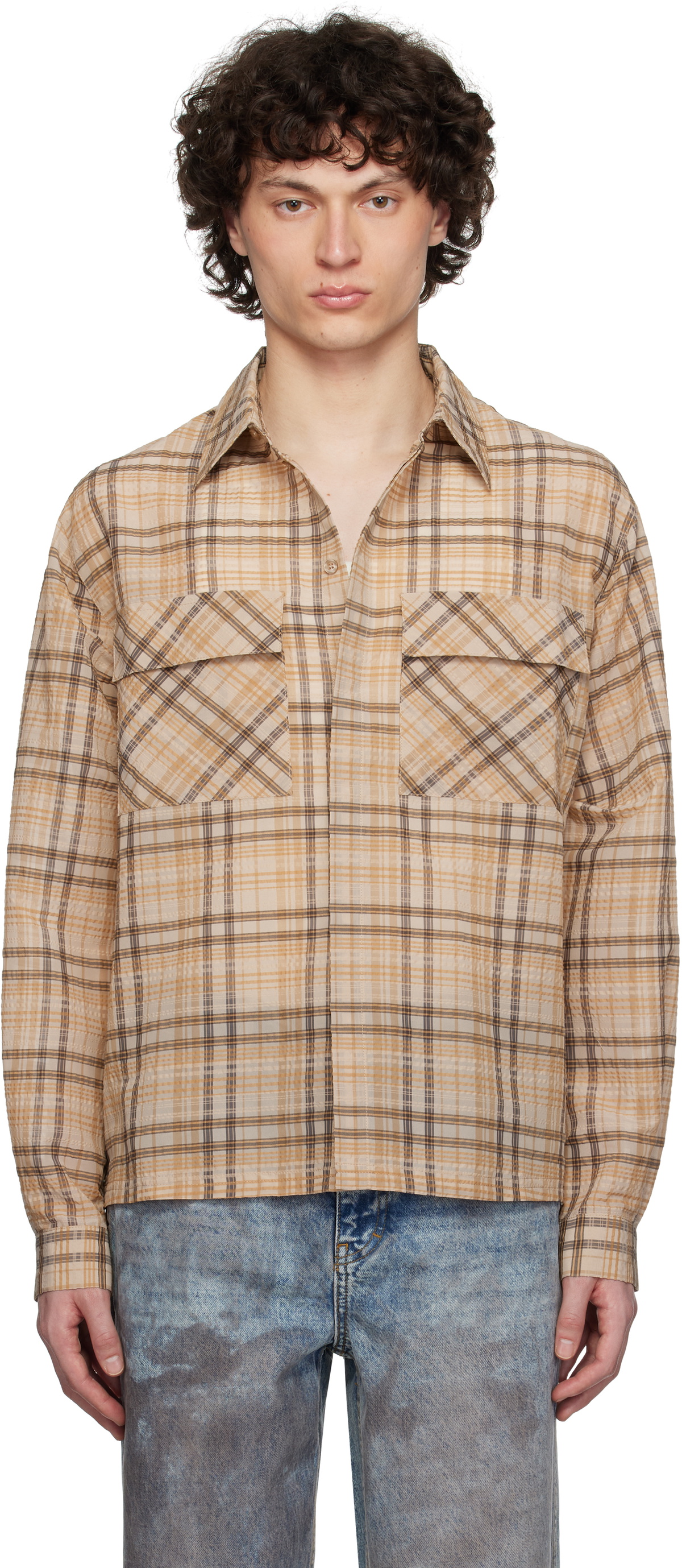Represent Beige Sheer Flannel Shirt Represent