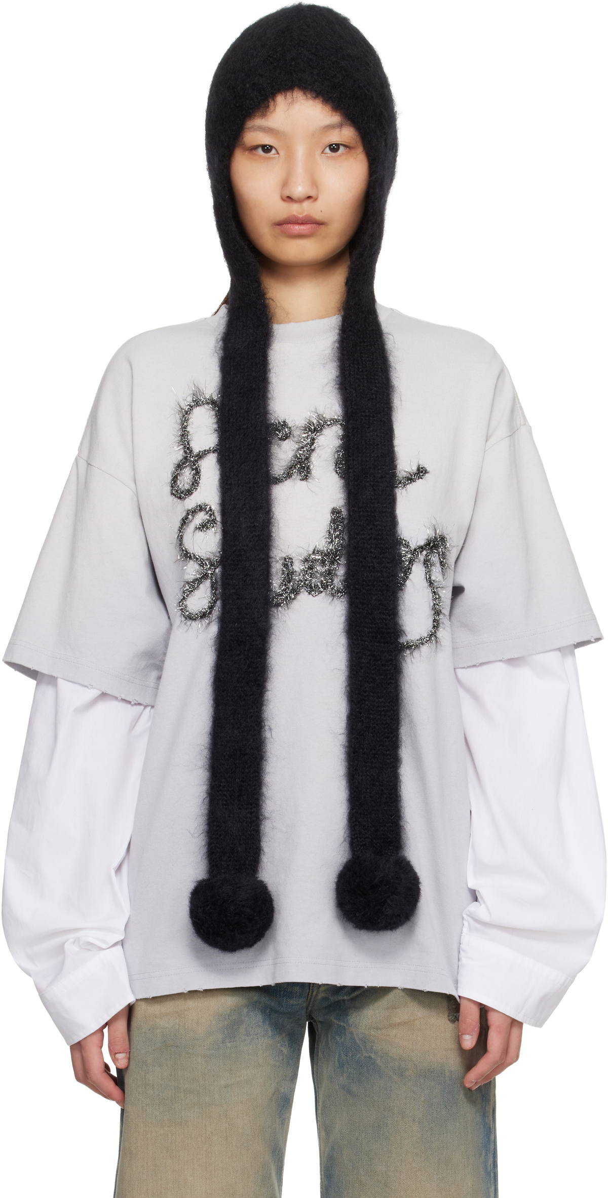 Acne Studios Black Mohair Earflap Hood Acne Studios