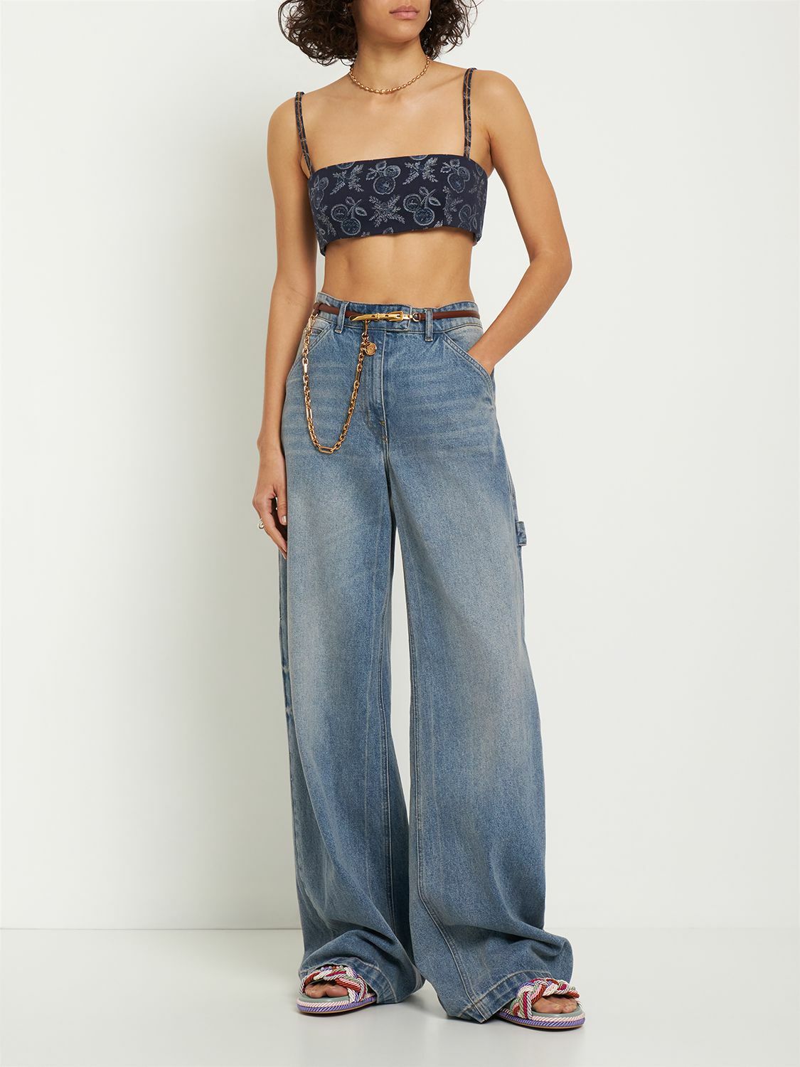 ETRO - Embroidered Denim Crop Top Etro