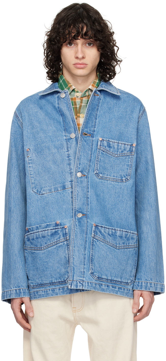 Drake's Blue Five-Pocket Denim Jacket Drake's