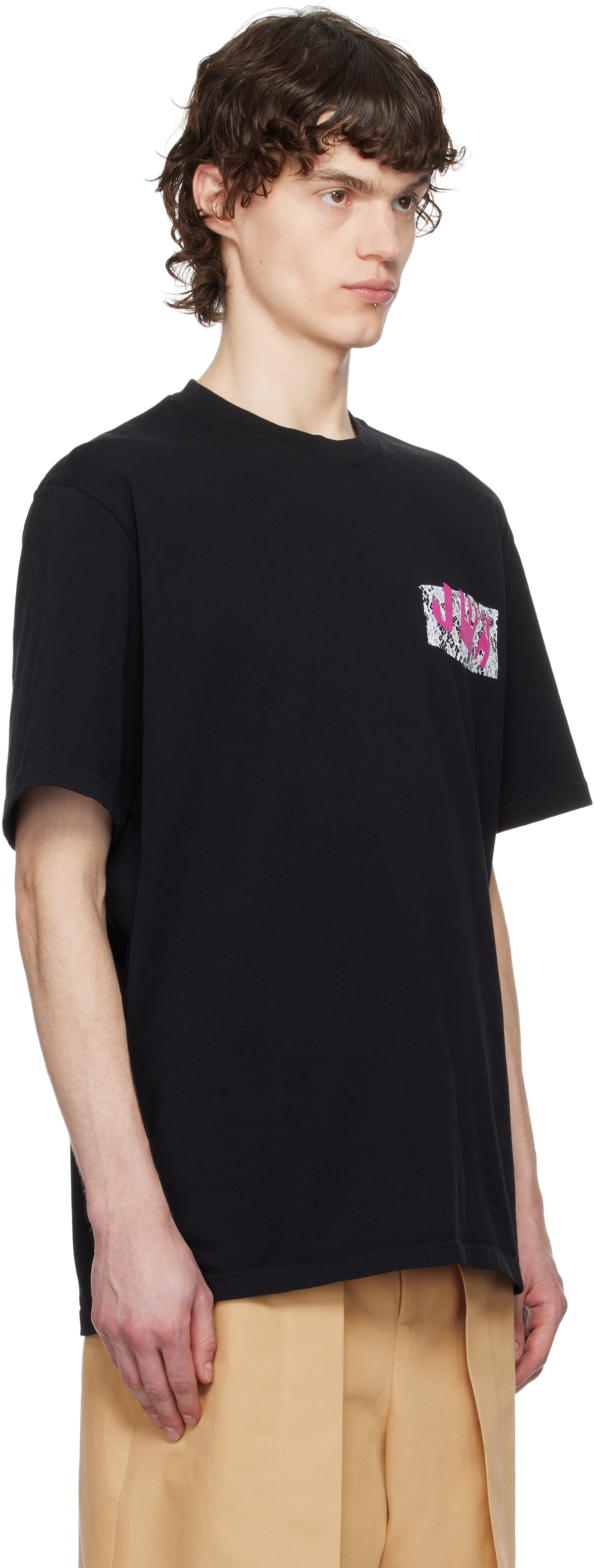 JW Anderson Black 'JWA' Lace Trim T-shirt JW Anderson