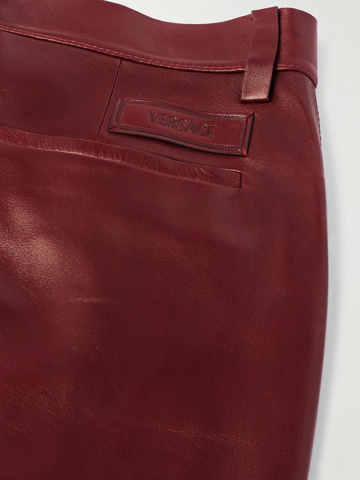 Versace - Slim-Fit Flared Leather Trousers - Red Versace
