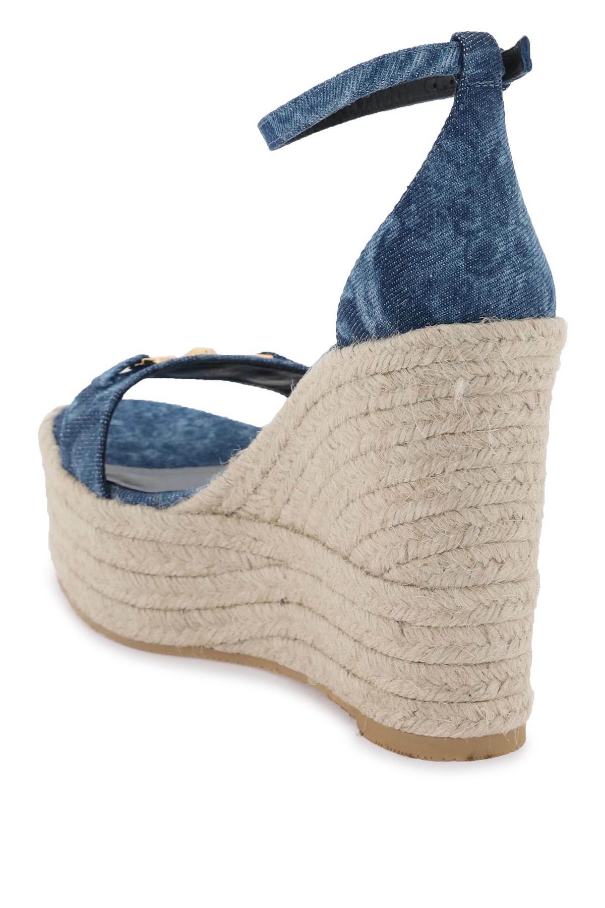 VERSACE denim barocco wedge sandals Blue Versace