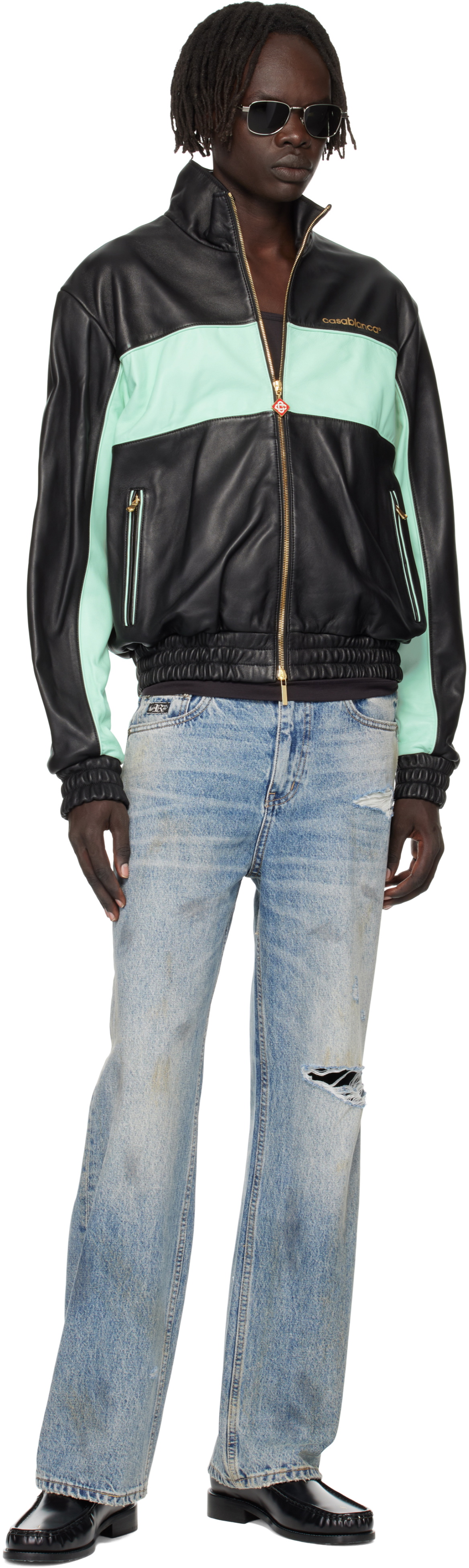 Casablanca Black Track Leather Jacket Casablanca