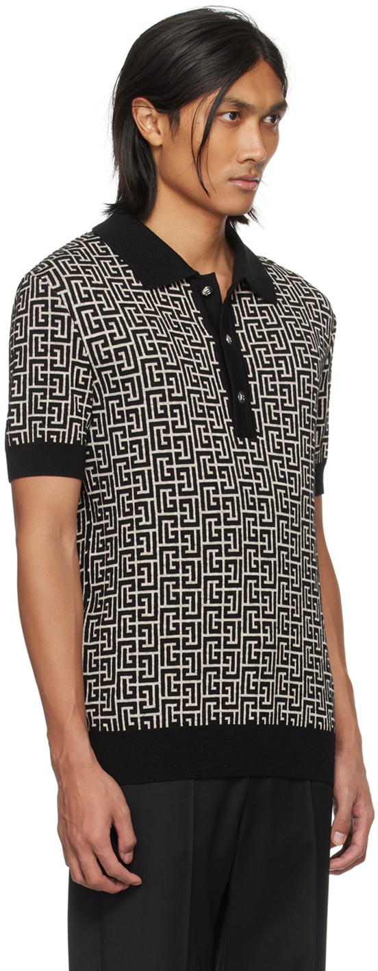 Balmain Black & Beige Monogram Polo Balmain