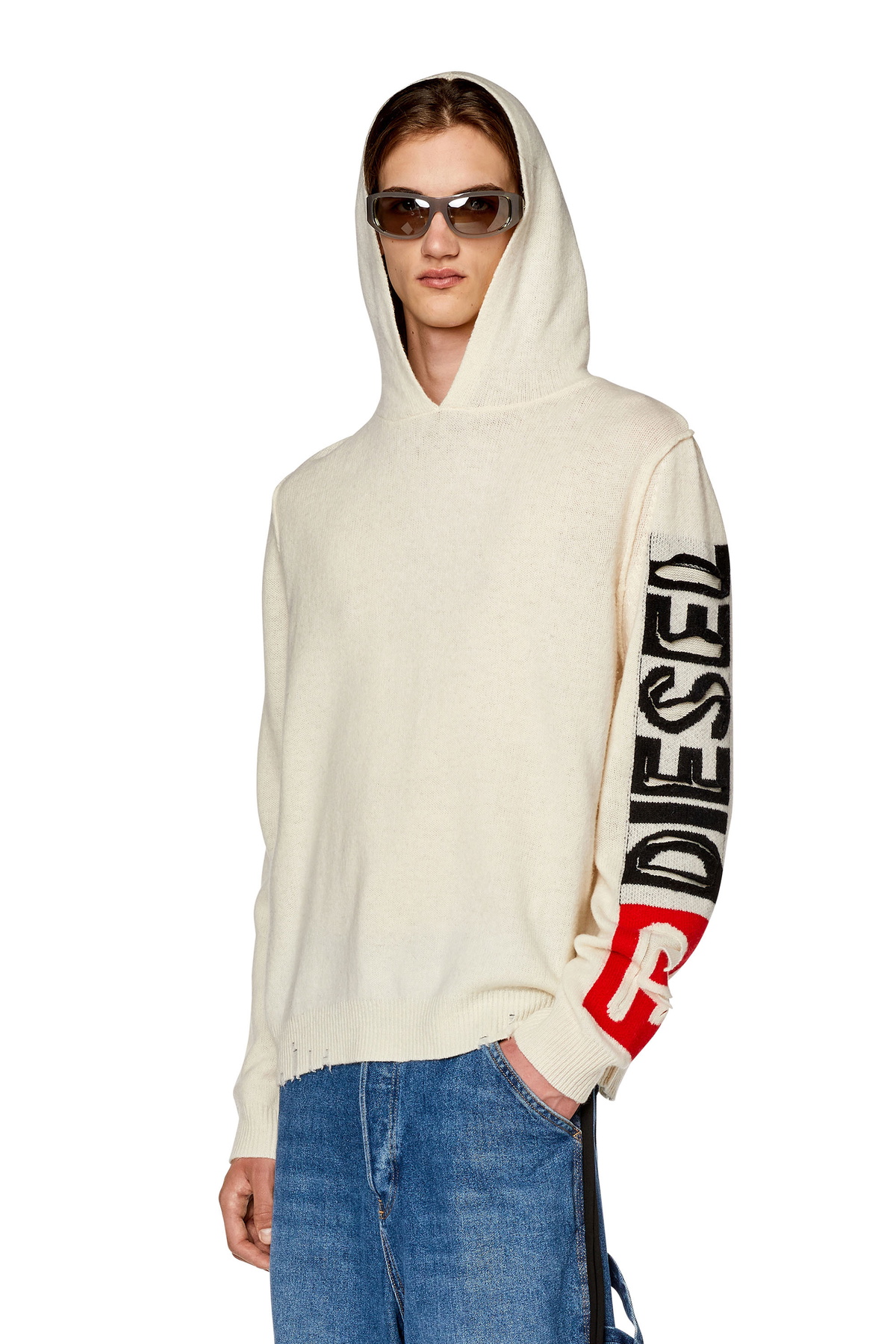 Diesel Wool hoodie with cut-up logo - Knitwear Mens in White Diesel