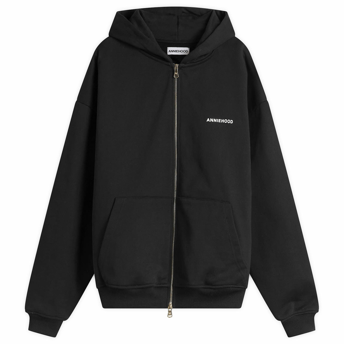 ANNIE HOOD Men's Mini Logo Zip Hoodie in Black ANNIE HOOD