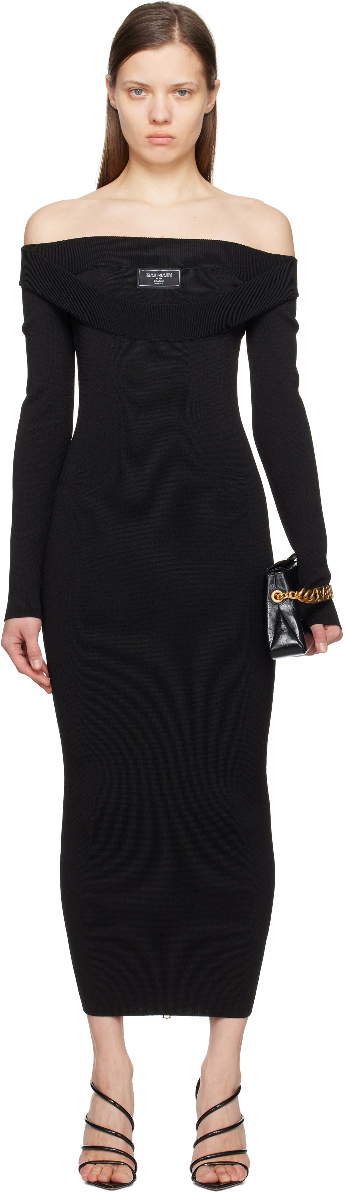 Balmain Black Plain Knit Maxi Dress Balmain