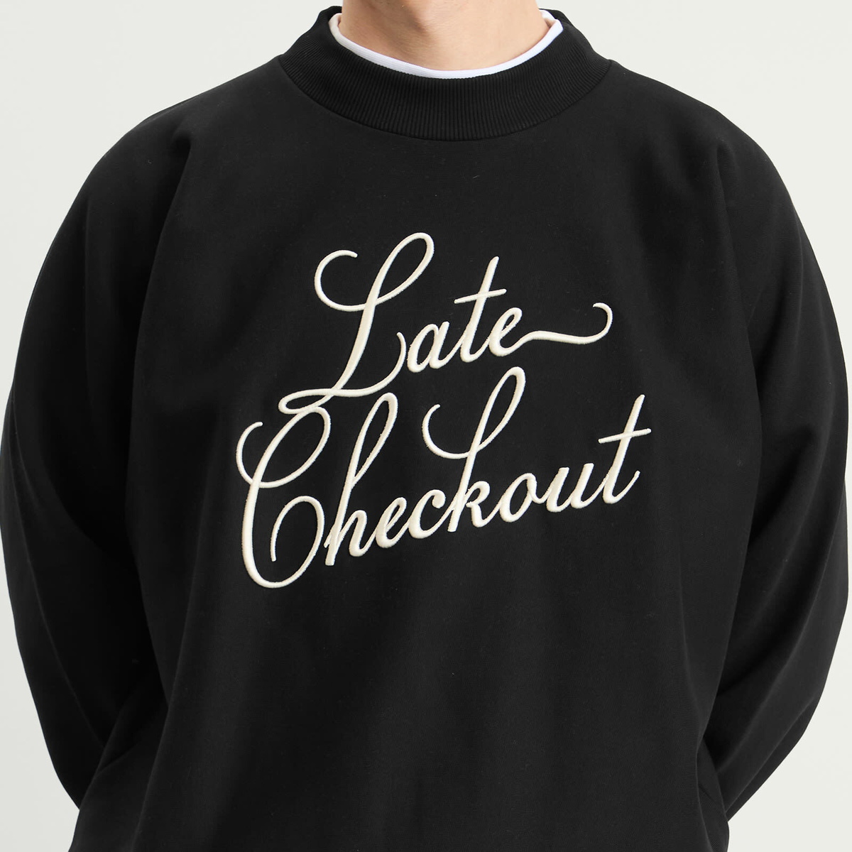 Late Checkout Men's Script Crewneck Sweatshirt in Black/White Late Checkout