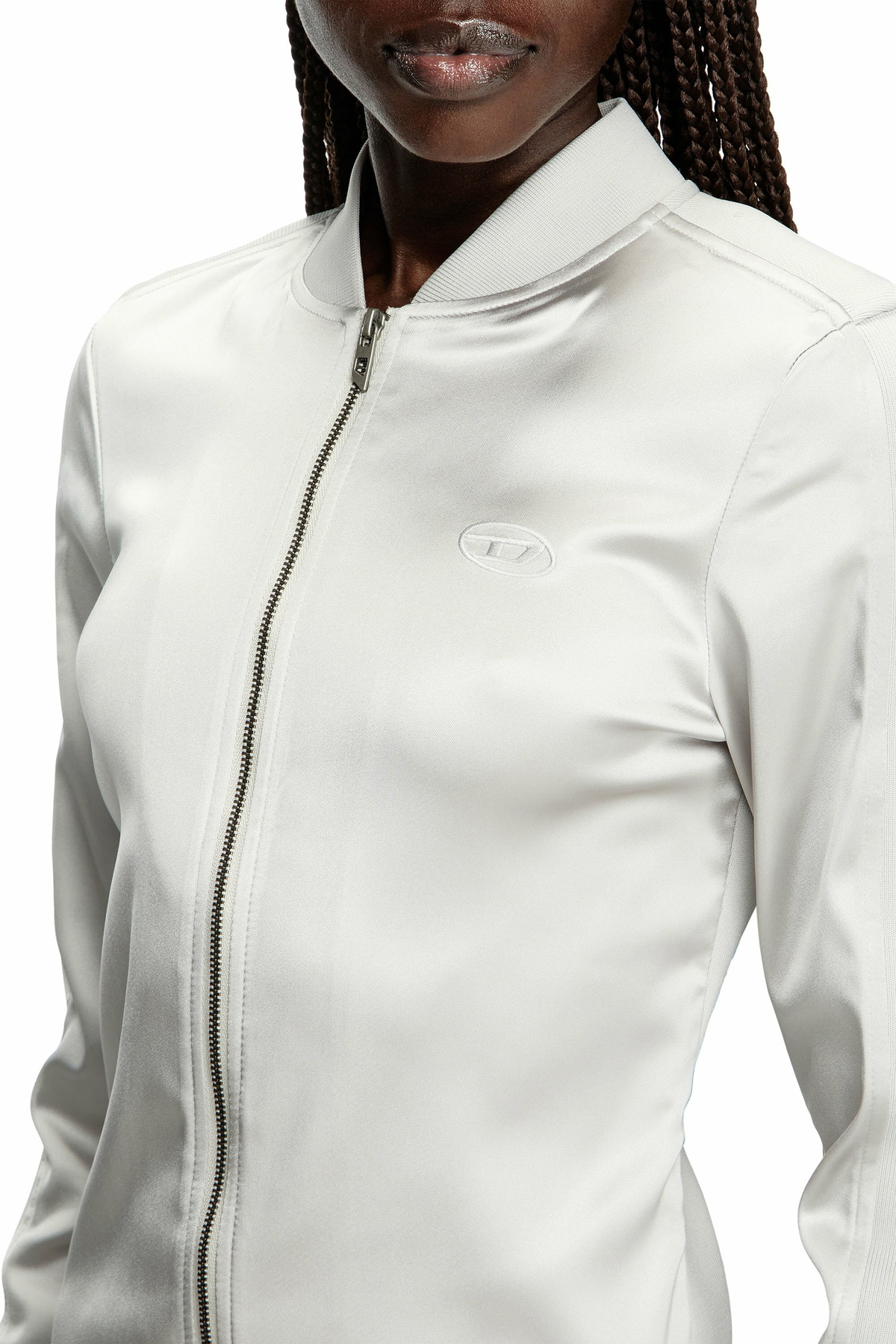 Diesel Rib-knit and stretch satin jacket - Jackets Womens in Grey Diesel