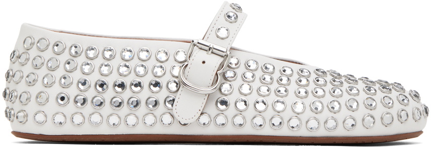 ALAÏA White Strass Ballerina Flats ALAÏA