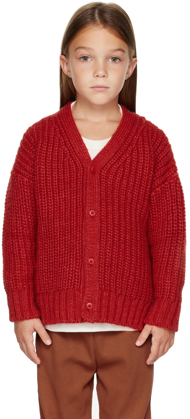 TINYCOTTONS Kids Red Liso Cardigan TINYCOTTONS