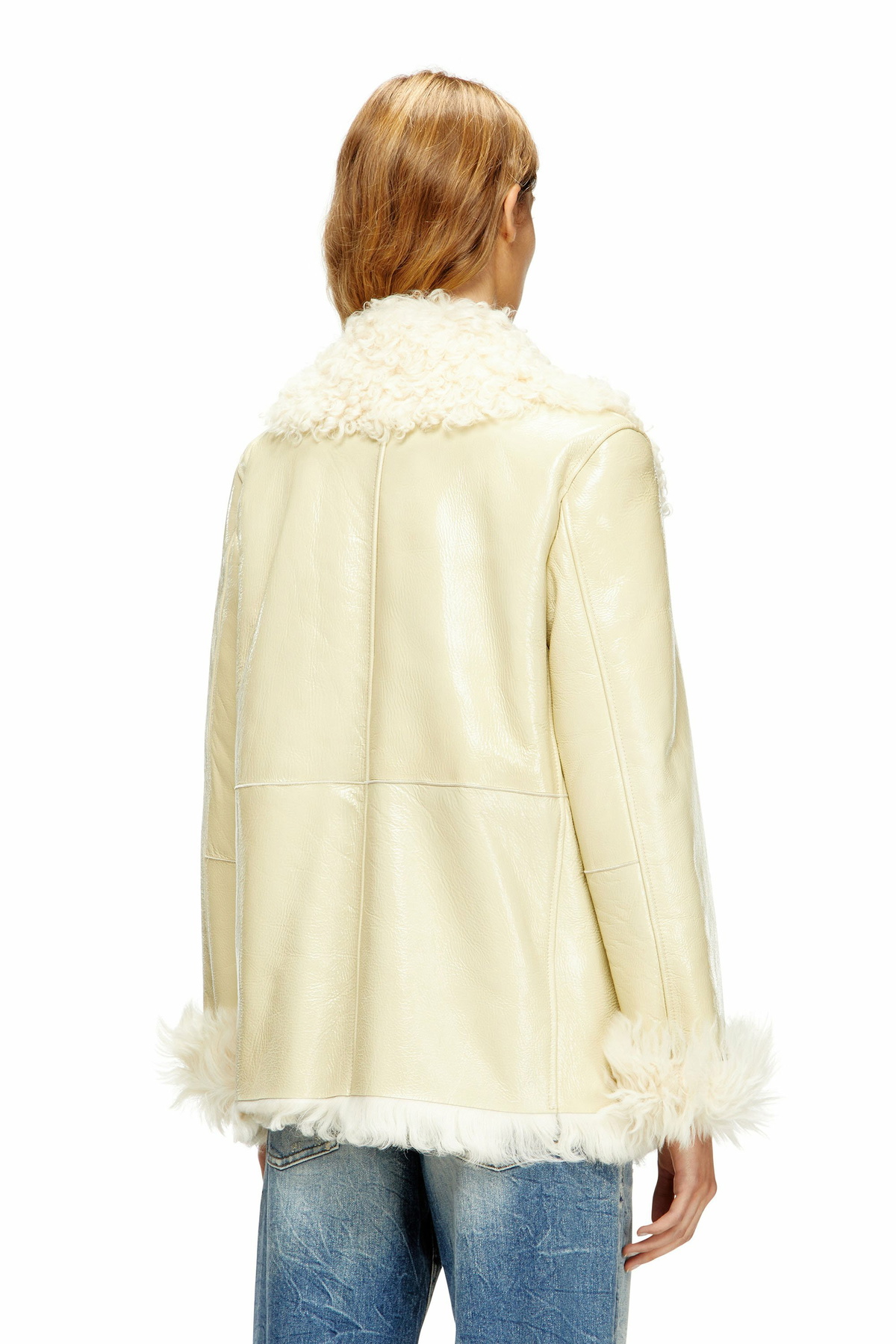 Diesel Patent shearling jacket - Leather jackets Womens in Beige Diesel