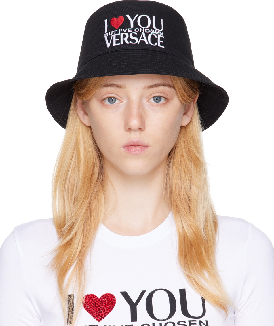 Versace Black 'I Love You...' Bucket Hat Versace
