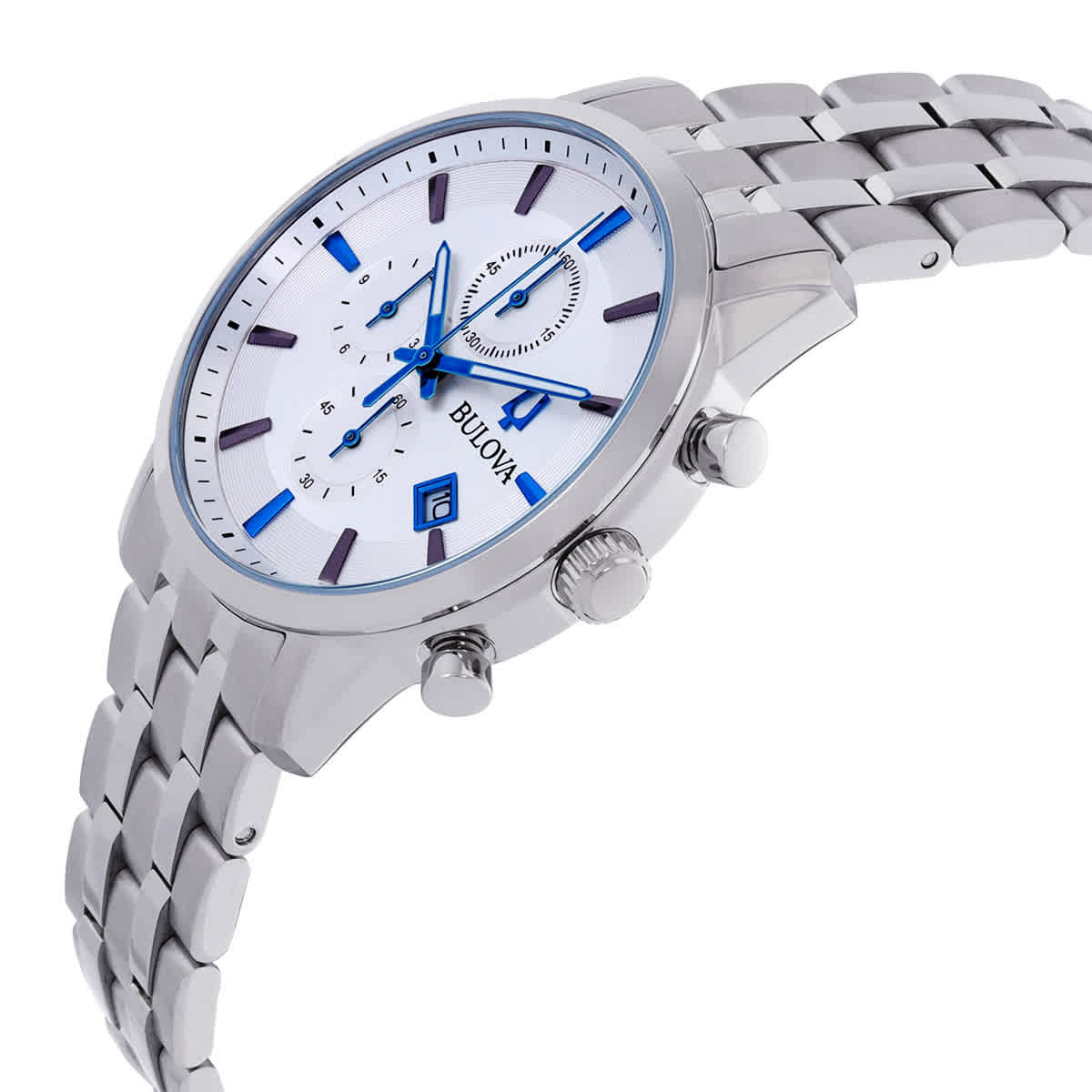 Bulova Sutton Chronograph Quartz Silver Dial Mens Watch 96B404 Bulova