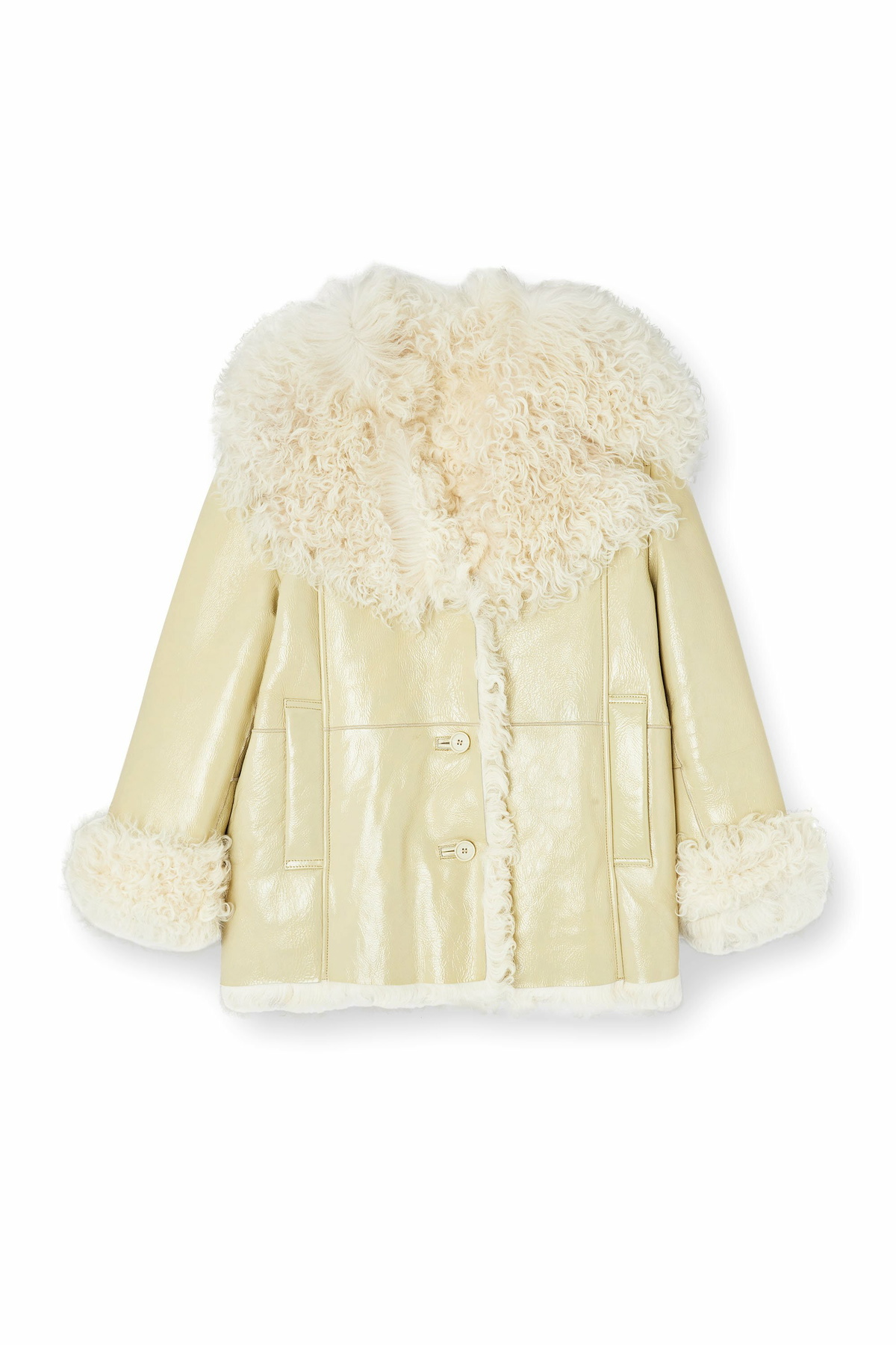 Diesel Patent shearling jacket - Leather jackets Womens in Beige Diesel