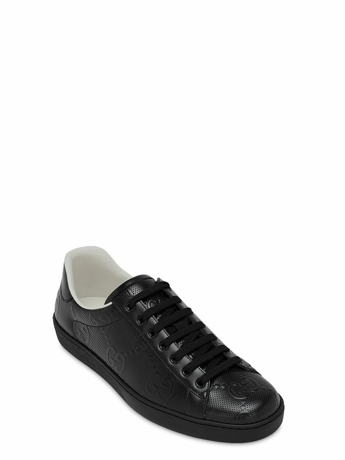 GUCCI - New Ace Gg Embossed Leather Sneakers Gucci