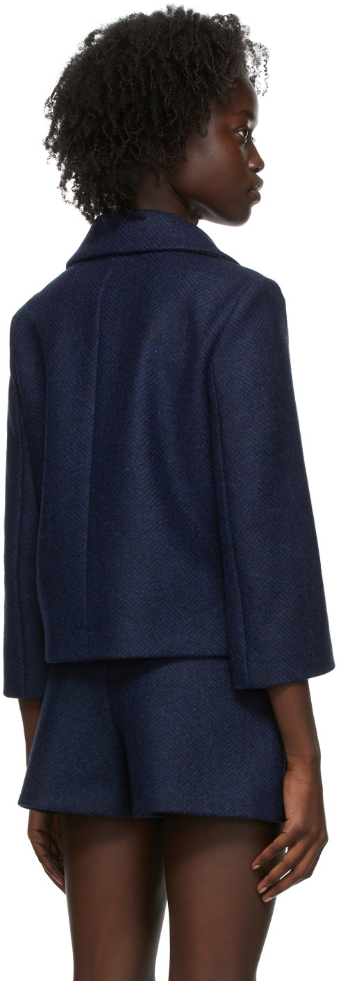 RED Valentino Blue Virgin Wool Chevron Cape Jacket RED Valentino