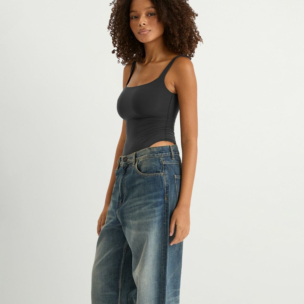 SKIMS Women's Fits Everybody Square Neck Bodysuit in Onyx SKIMS