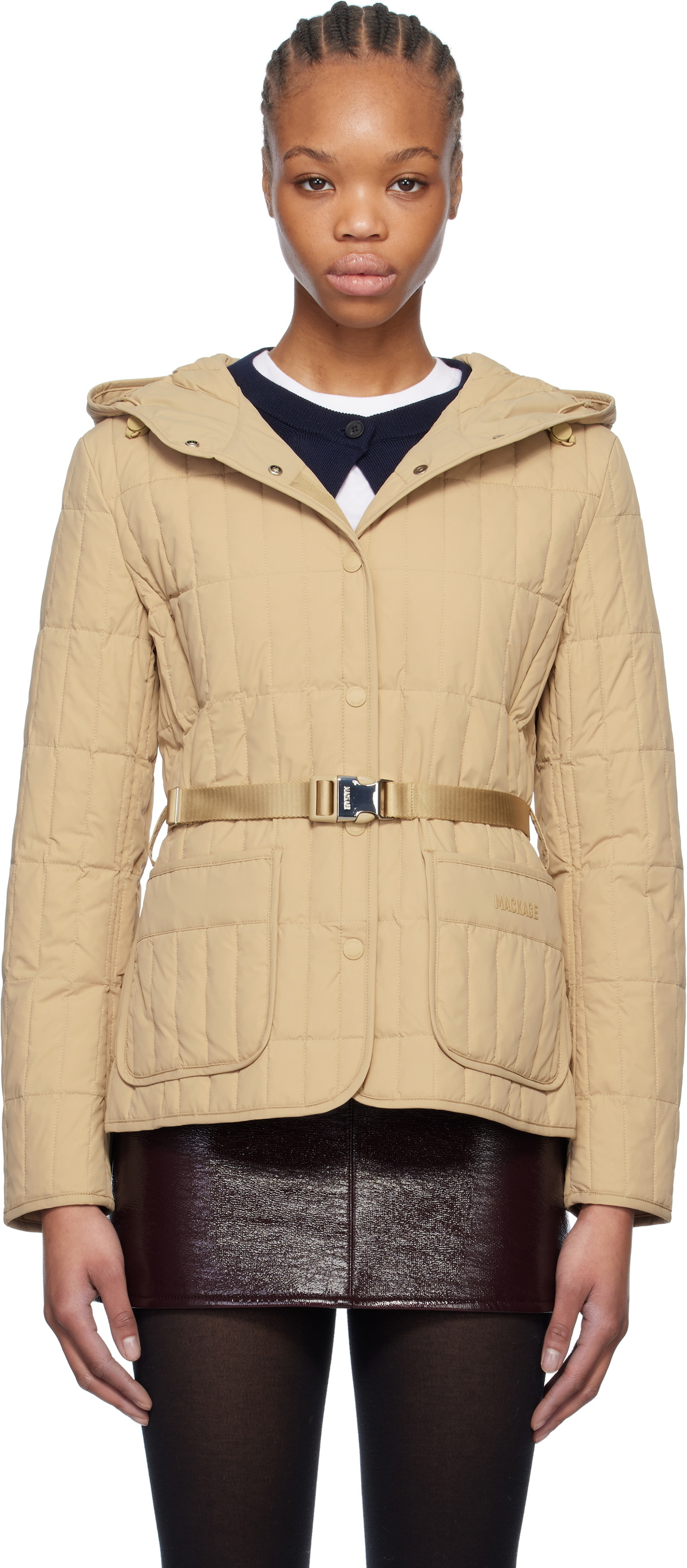 MACKAGE Beige Raja Vertical Quilted Light Down Jacket Mackage