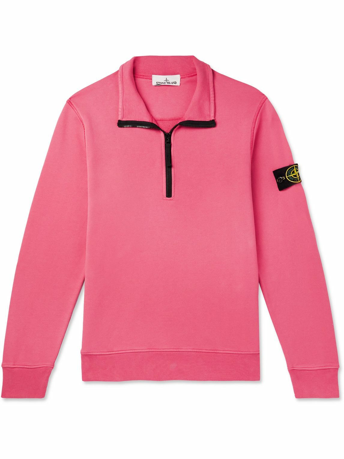 Stone Island - Logo-Appliquéd Cotton Half-Zip Sweatshirt - Pink Stone ...