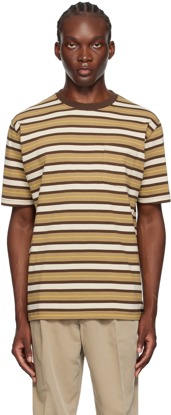 BEAMS PLUS Brown Multi Stripe T-Shirt Beams Plus