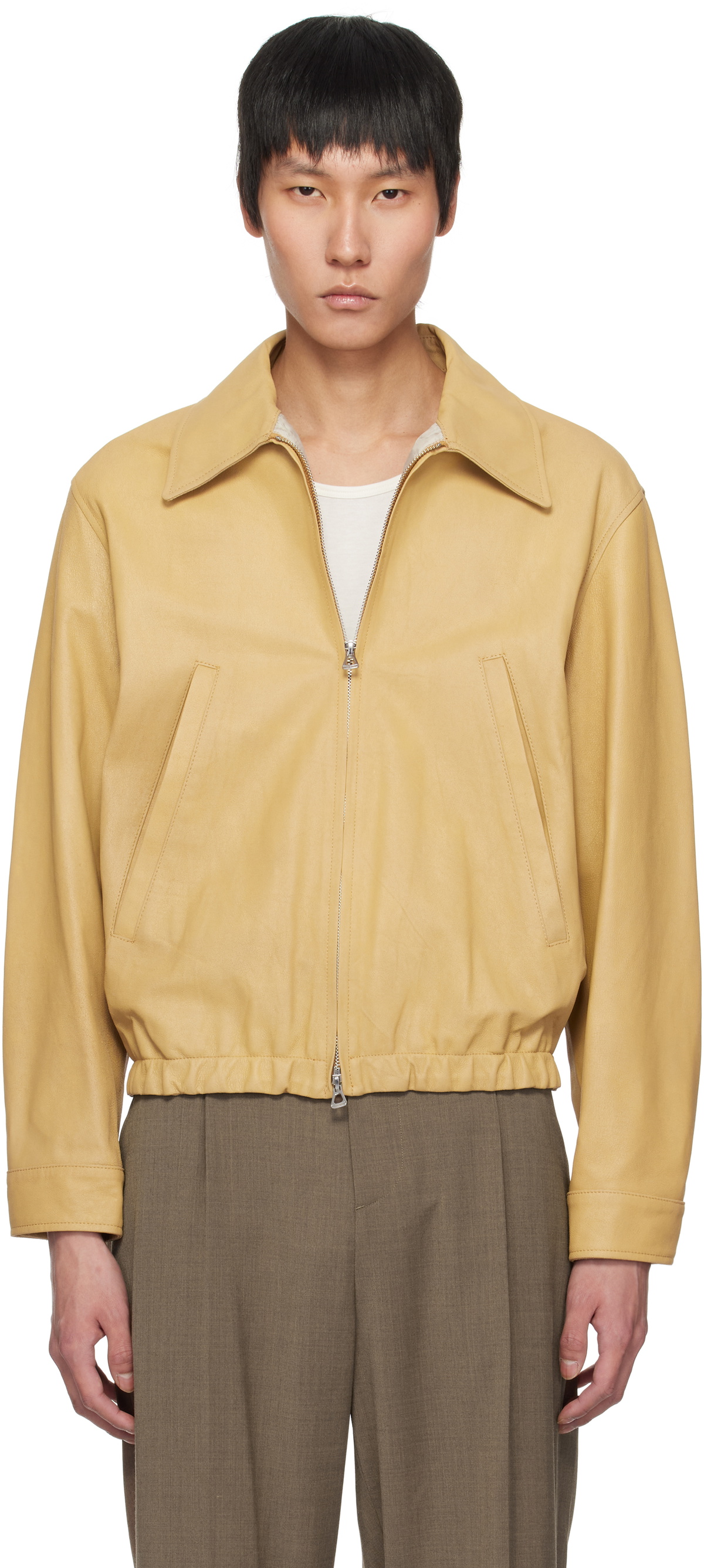 YOKE Tan Zip Leather Jacket YOKE