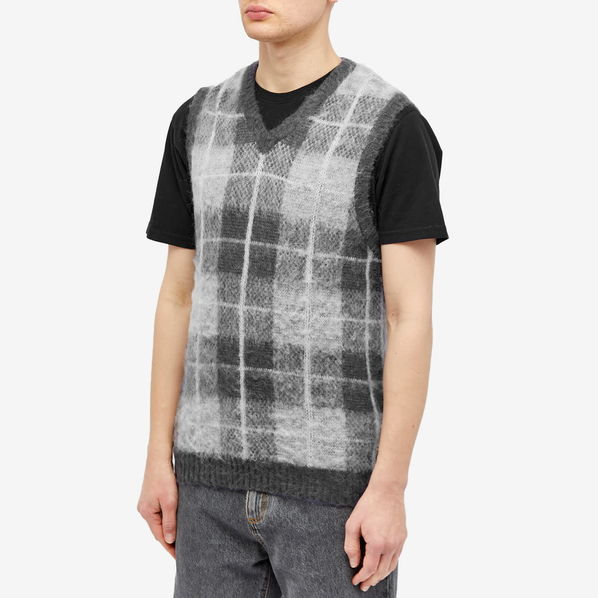 Beams Plus Men's Mohair Check Vest in Grey Check Beams Plus