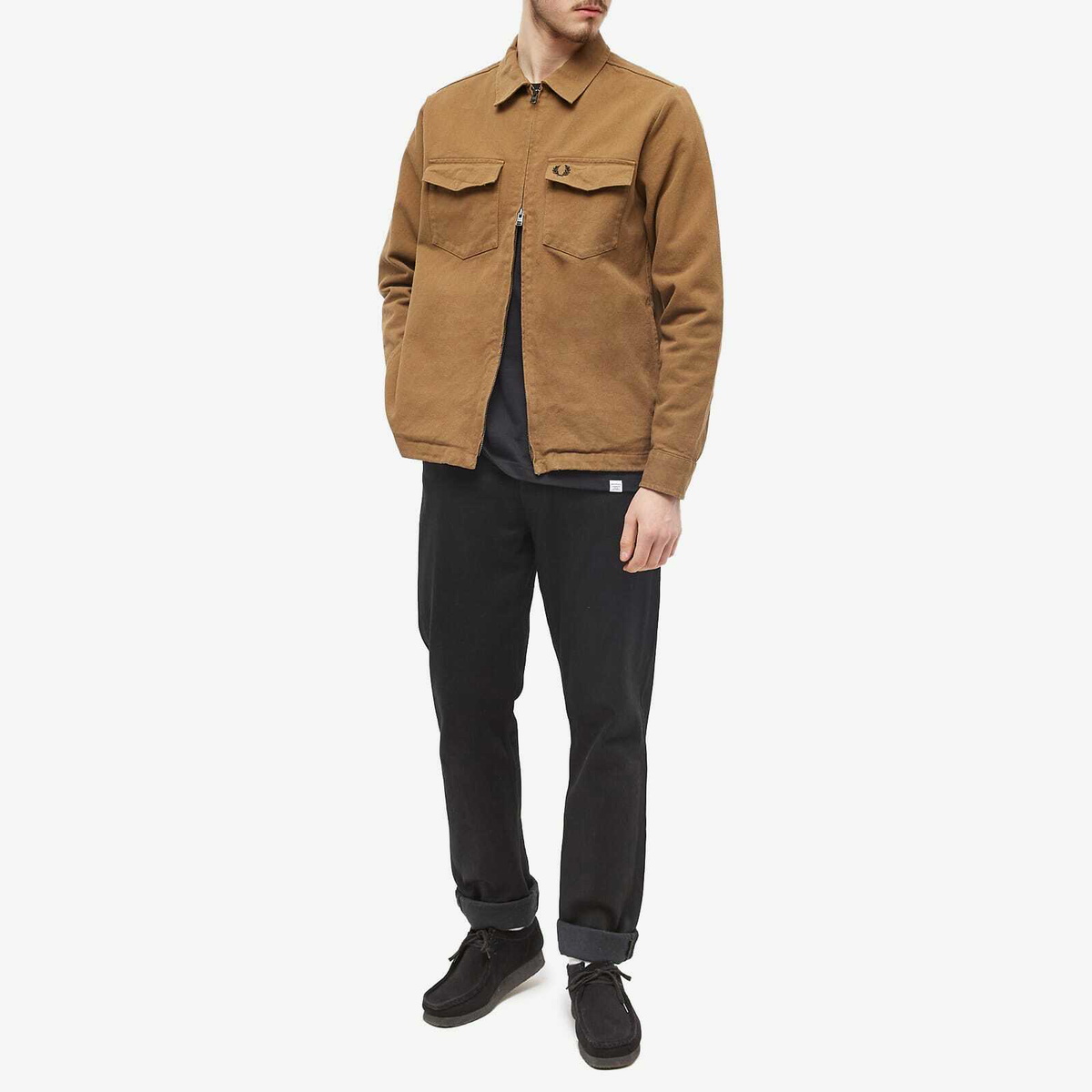 Fred Perry Men's Heavy Twill Overshirt in Shaded Stone Fred Perry