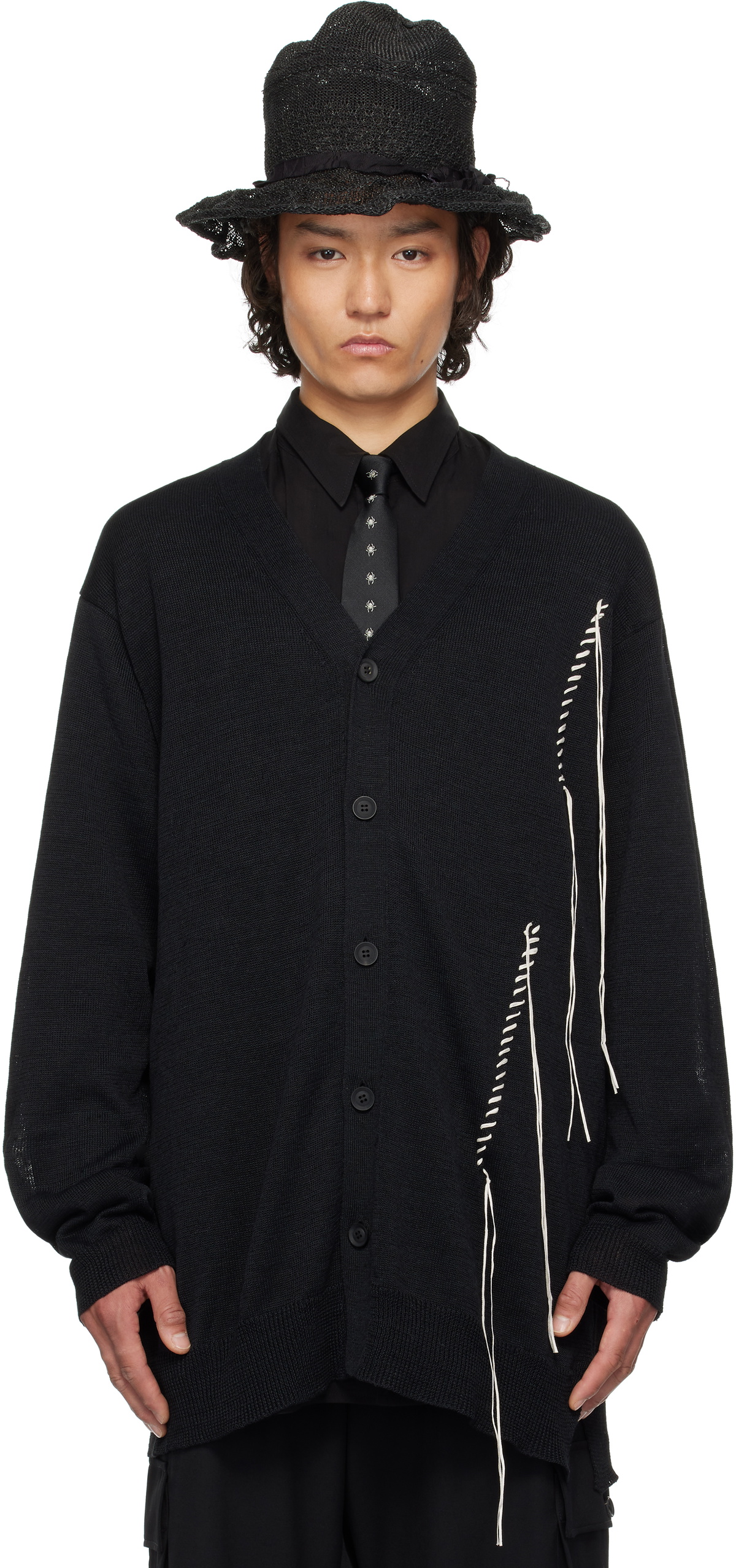 YOHJI YAMAMOTO Black 10G Plated Crossed Pattern Cardigan Yohji Yamamoto