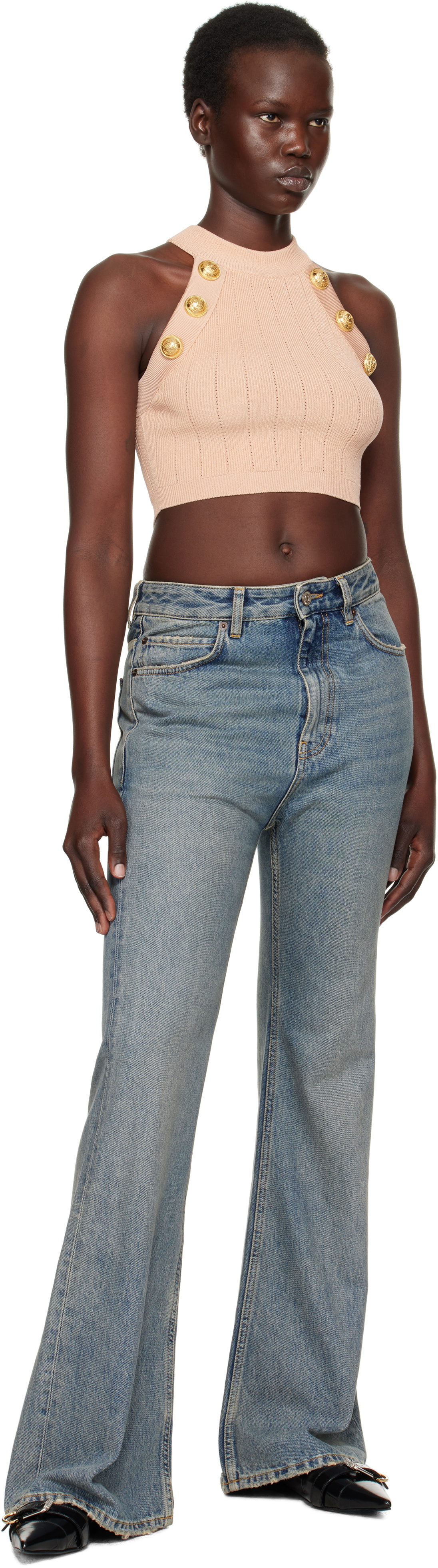Balmain Pink Halterneck Knit Cropped Top Balmain