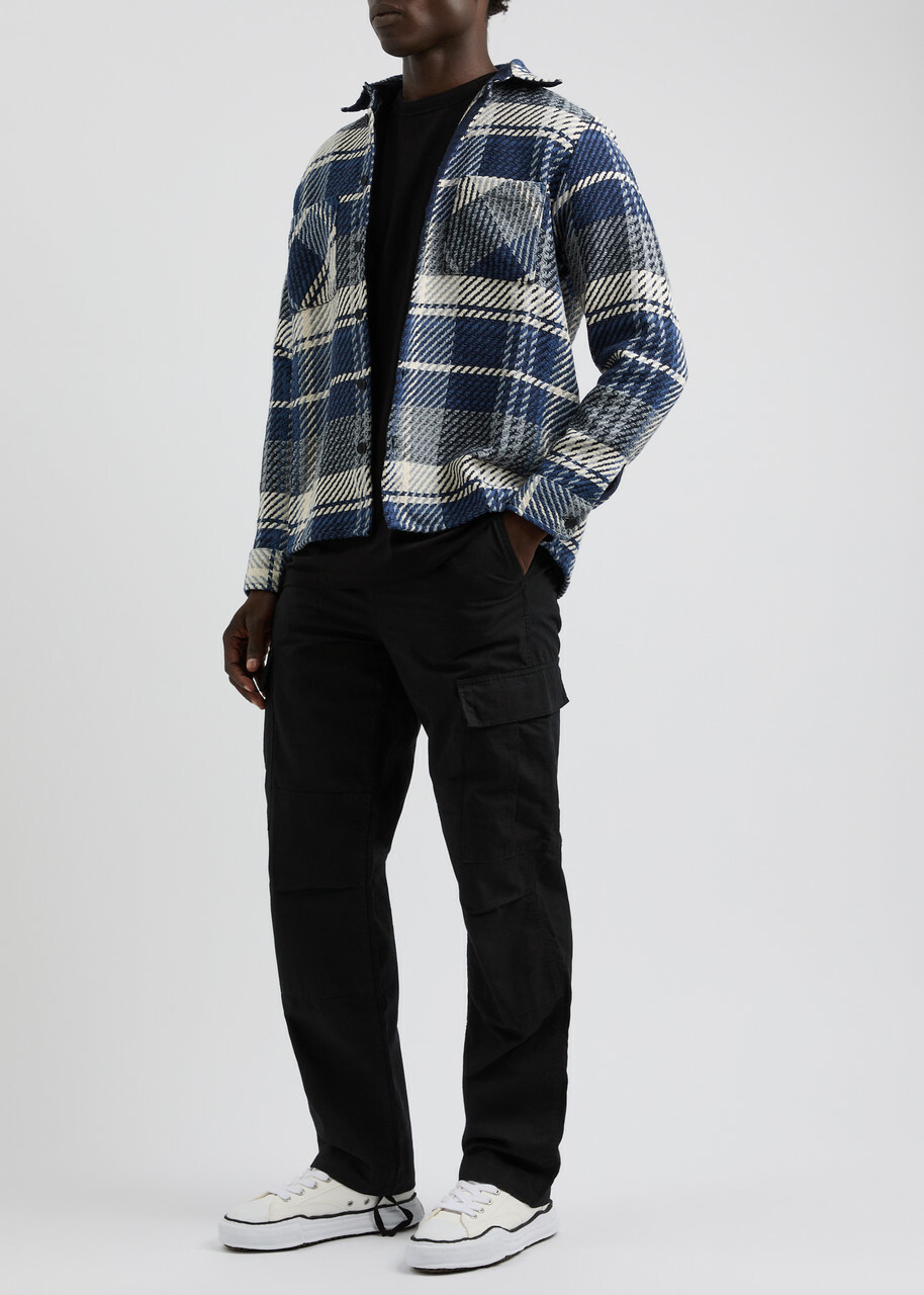 Wax London Whiting Checked Cotton-blend Overshirt Navy Wax London