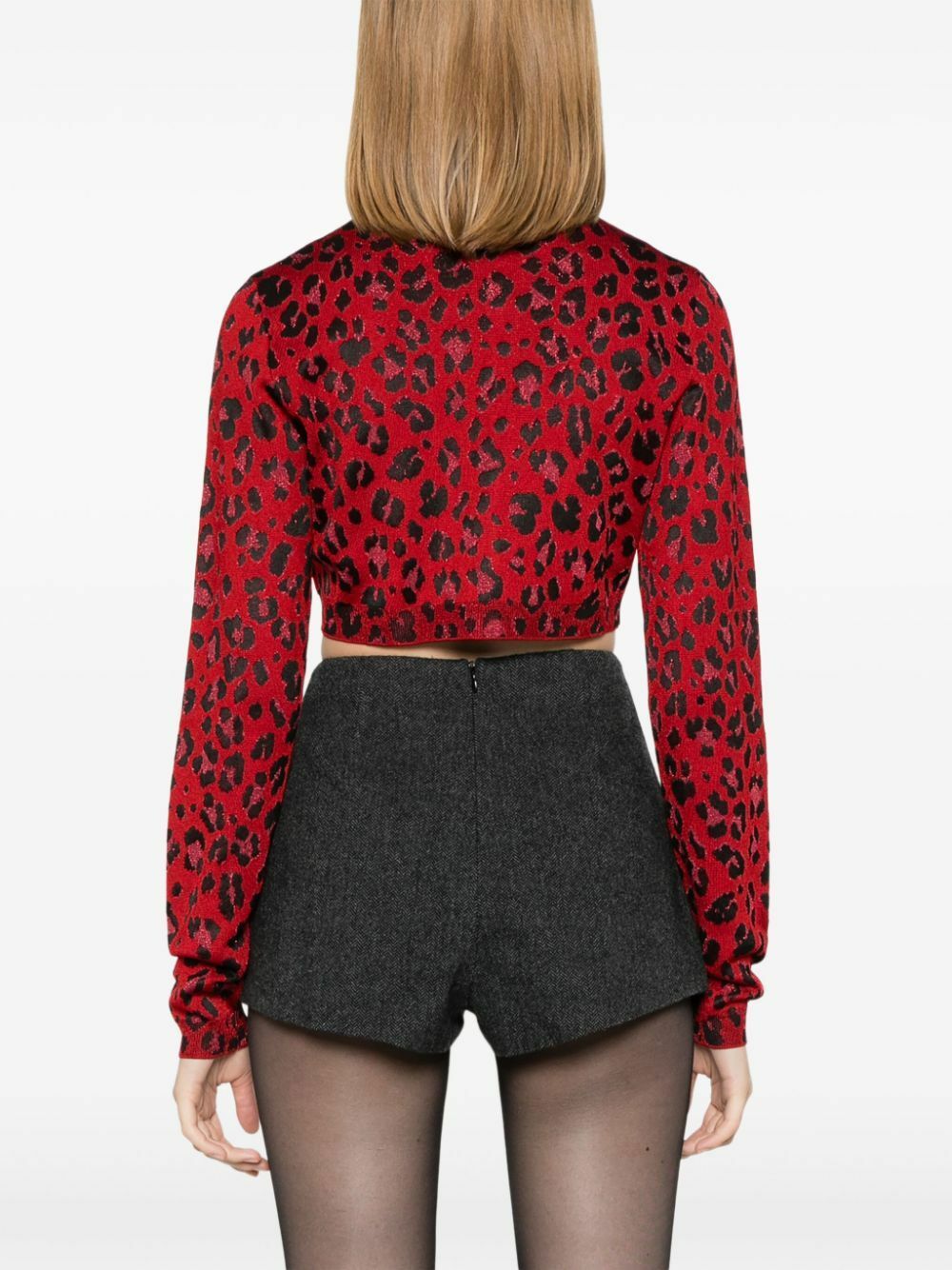 Versace Leopard-Intarsia Cropped Cardigan Versace