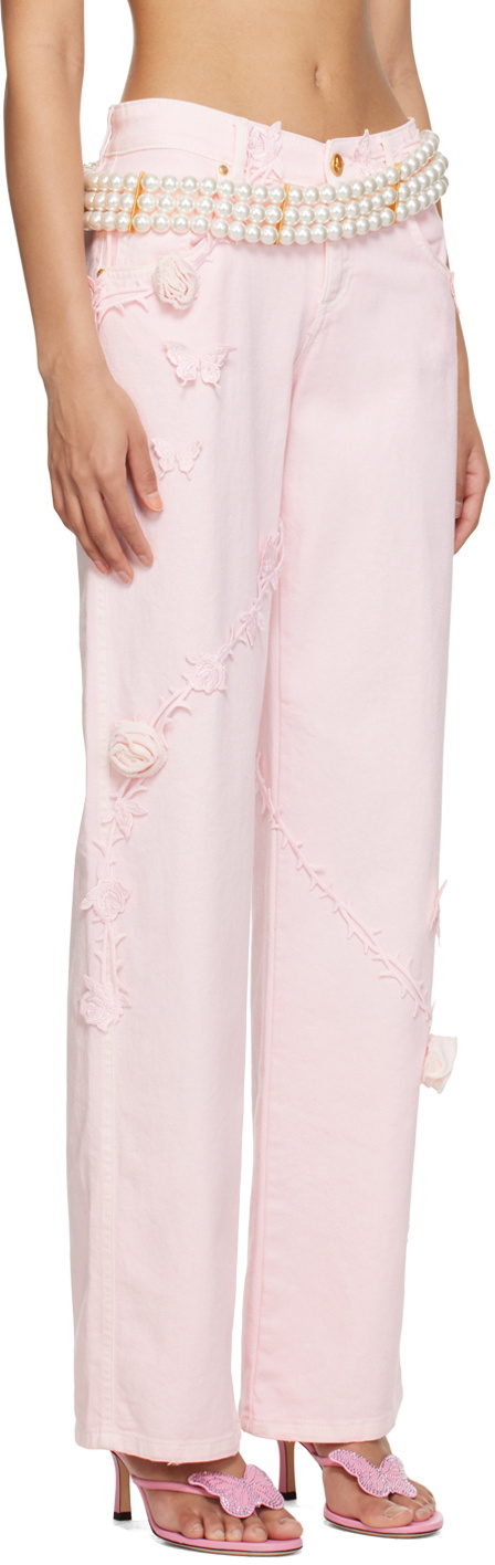 Blumarine Pink Oversized Thorn Jeans Blumarine