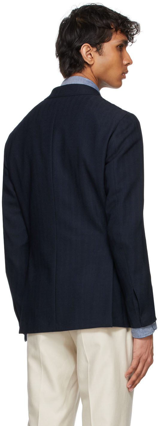 Ring Jacket Navy Wool Herringbone Double-Breasted Blazer Ring Jacket