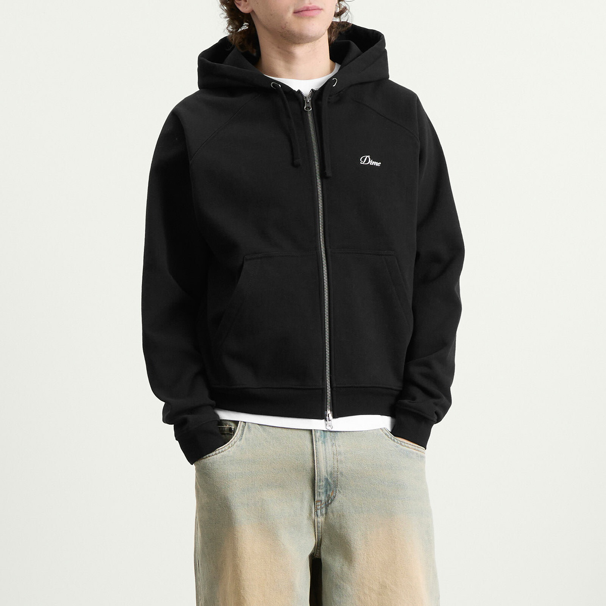 Dime Men's Cursive Logo Zip Hoodie in Black Dime