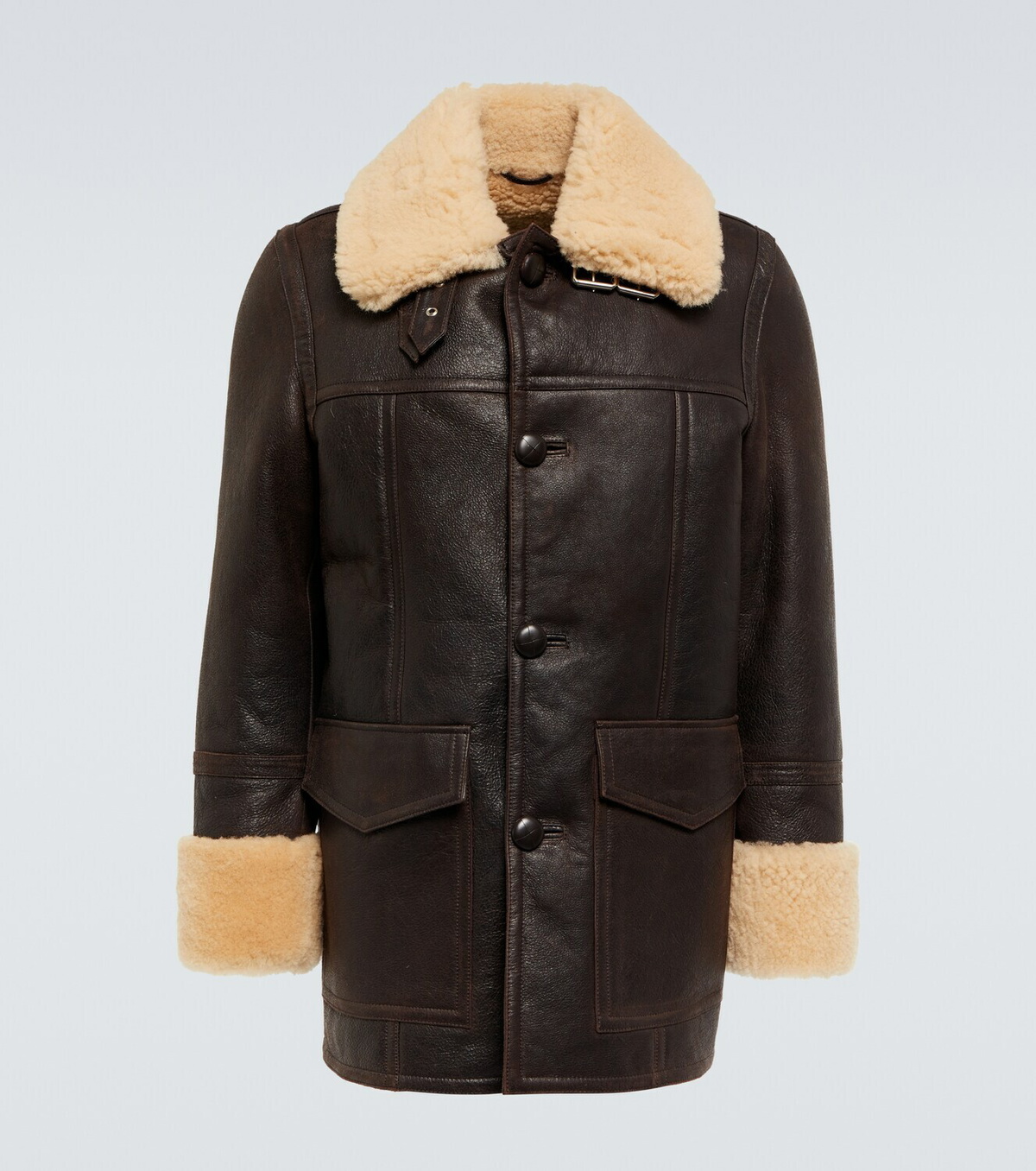 Ami Paris Shearling-trimmed leather jacket AMI