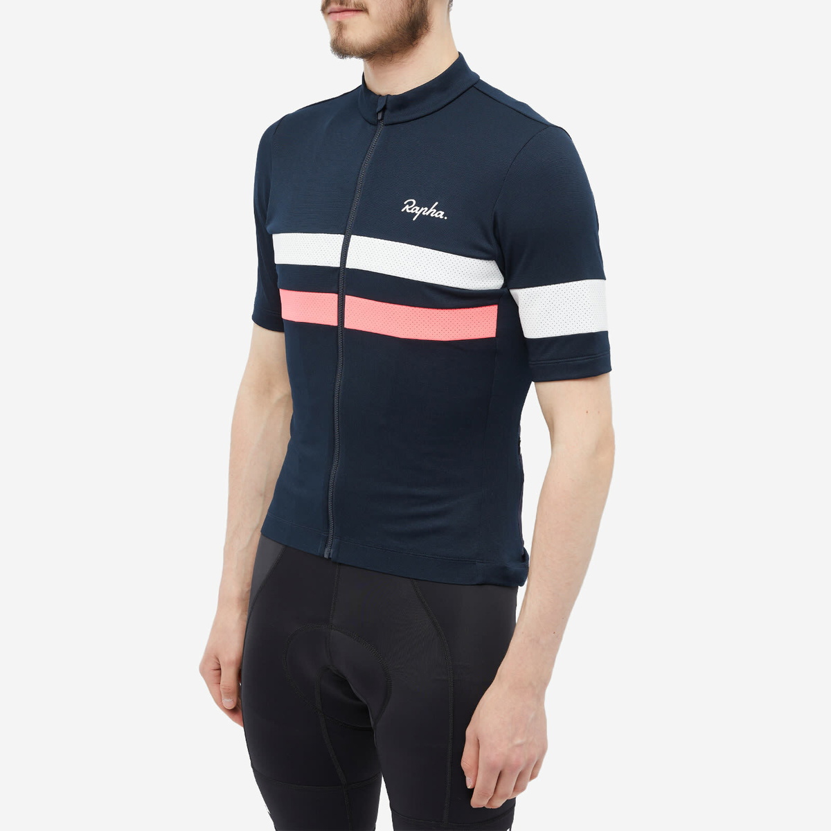 Rapha Men's Brevet Jersey in Dark Navy/High-Vis Pink/White Rapha