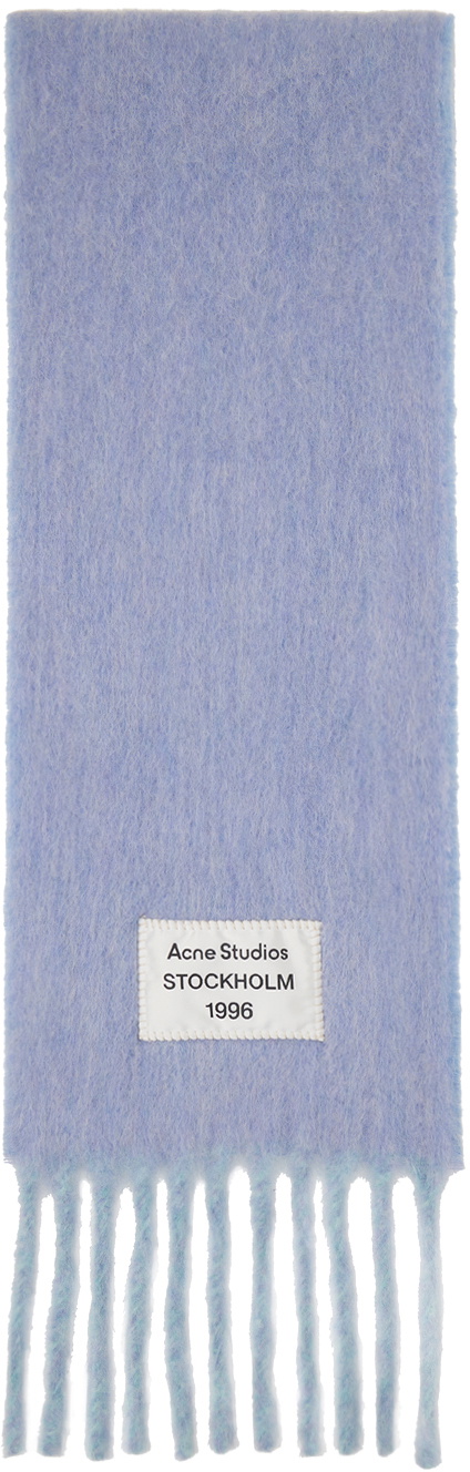 Acne Studios Blue & Purple Logo Label Fringed Scarf Acne Studios