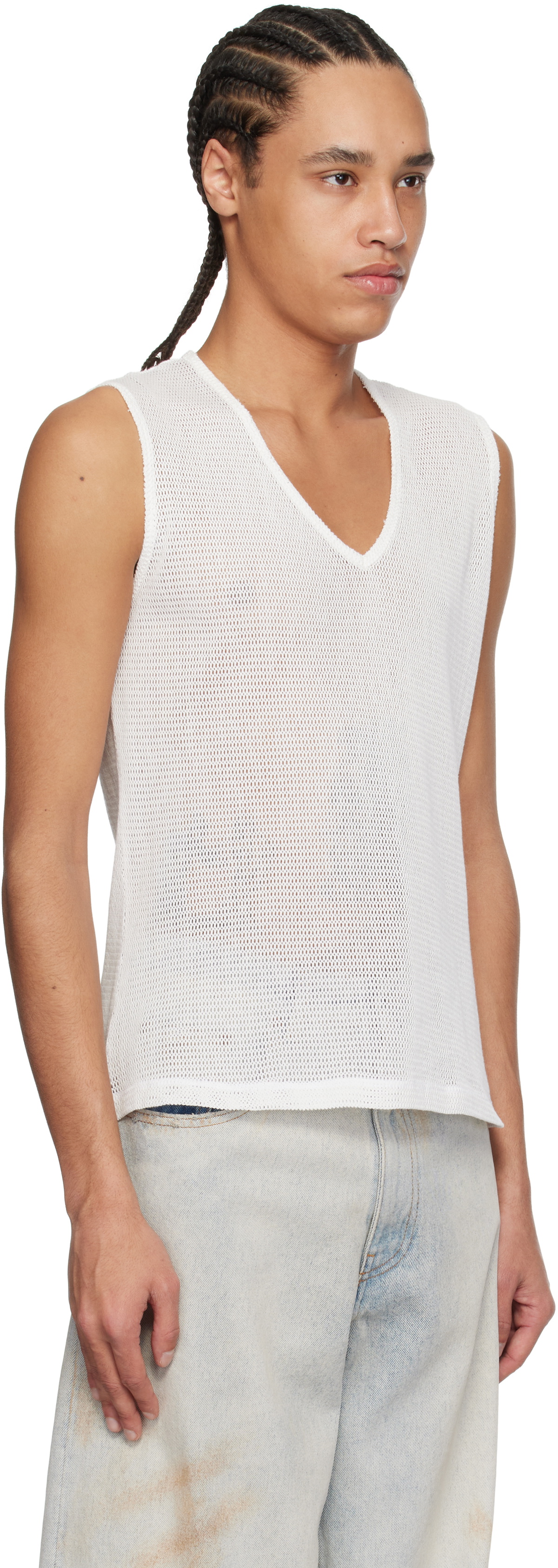 MM6 Maison Margiela White V-Neck Tank Top MM6 Maison Margiela