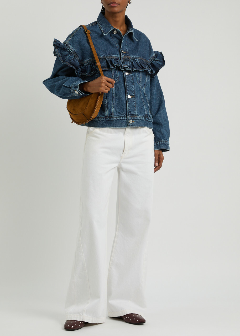 Frame Ruffled Denim Jacket Blue Frame Denim