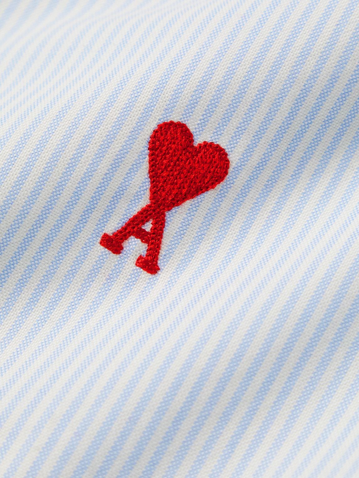 AMI PARIS - Button-Down Collar Logo-Embroidered Striped Organic Cotton ...