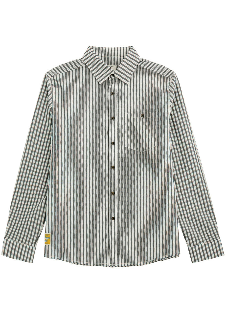 Percival Aegean Pearce Striped Cotton Shirt Black Percival